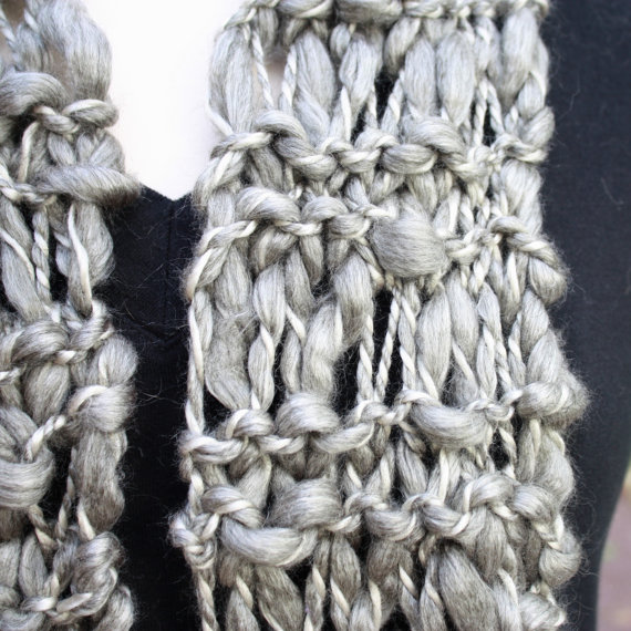 Knit Scarf Steel Gray Grey Wool Blend Thick Thin Warm on Luulla