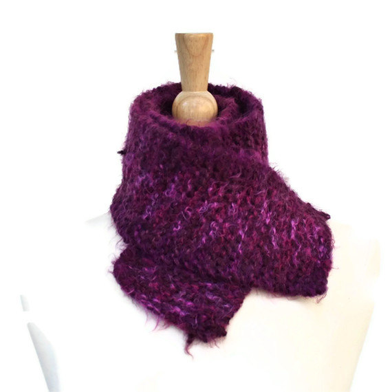 Purple Knit Scarf Winter - Soft Plush Warm Grape on Luulla